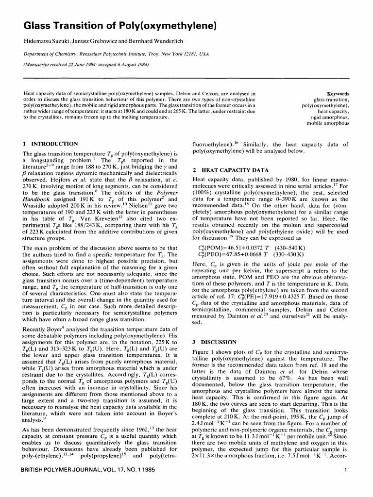 Glass transition of poly (oxymethylene) -分子运动受限分析1985 | PDF | Glasses ...