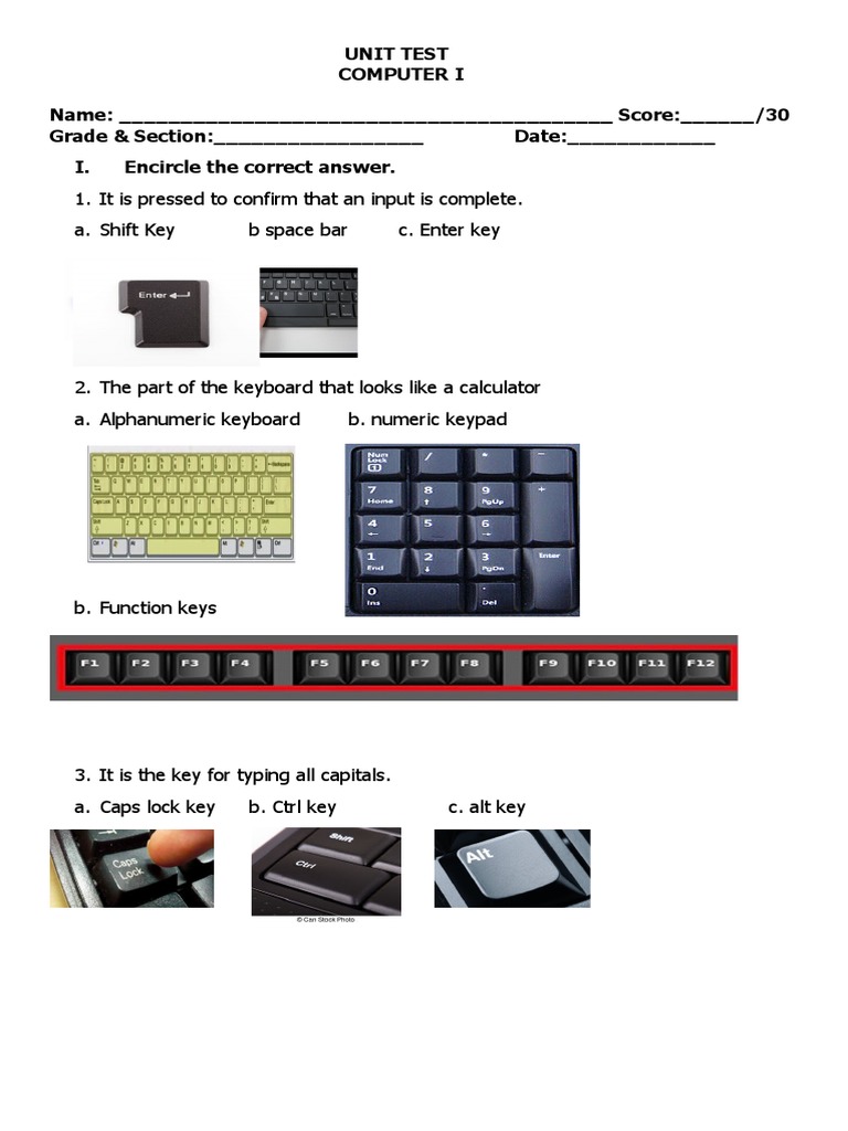 Computer Keyboard Unit Test | PDF | Computers