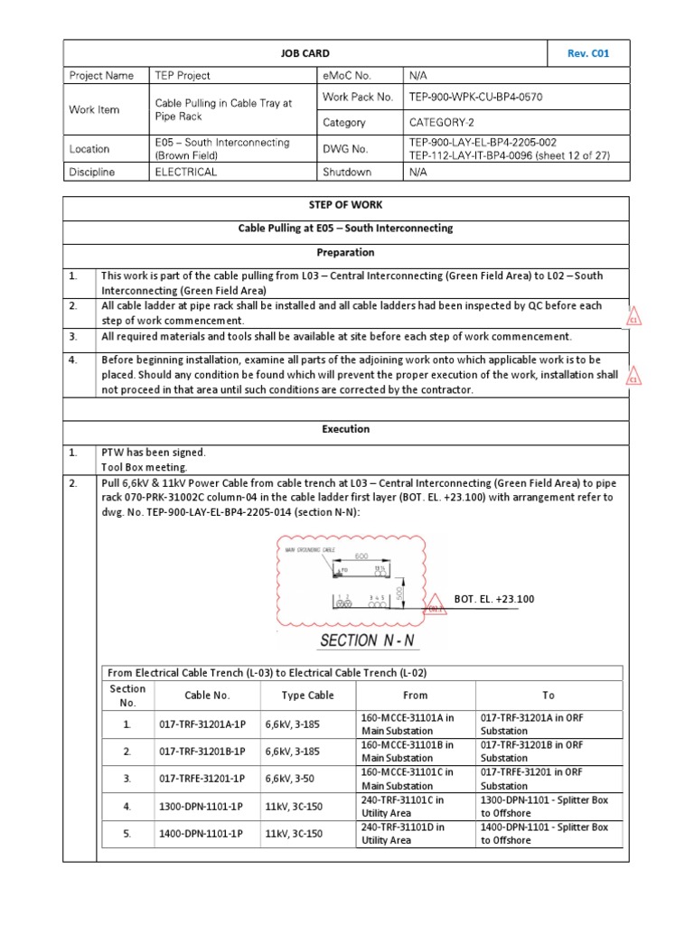 Cable Pulling Job Card E05 | PDF | Screw | Electrical Substation