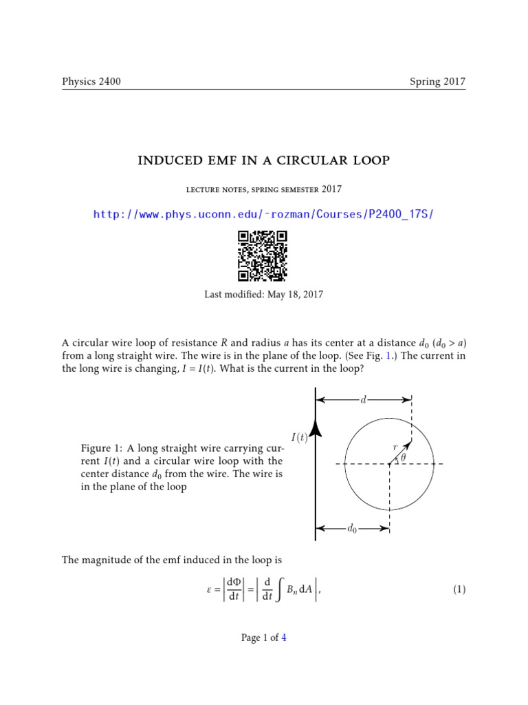Induced Emf in A Circular Loop: Lecture Notes, Spring Semester 2017 ...