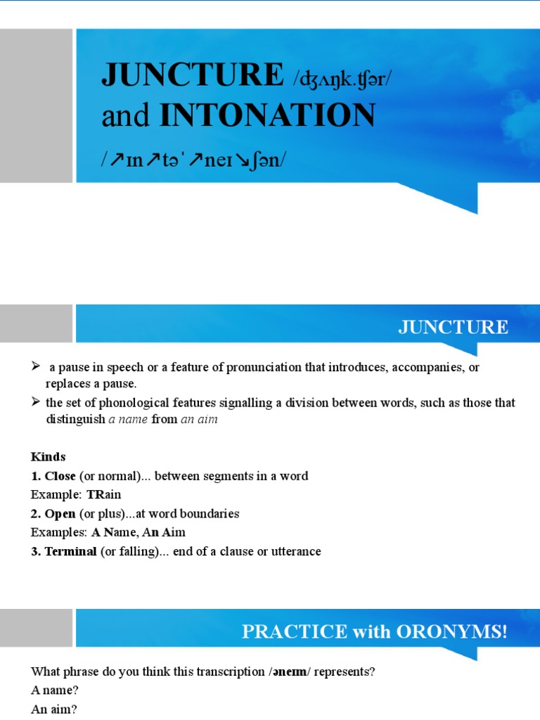 JUNCTURE and INTONATION | PDF | Sentence (Linguistics) | Symbols