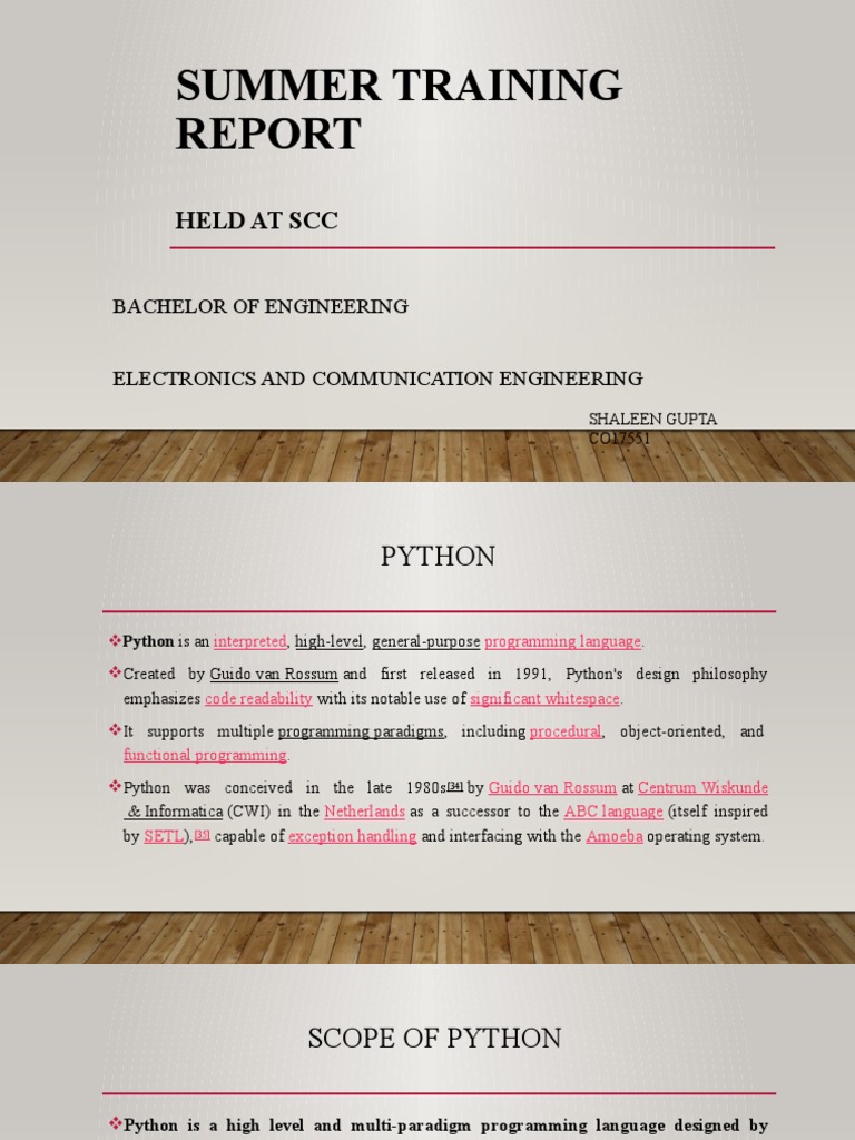 Summer Training Report | PDF | Python (Programming Language) | Programming Paradigms