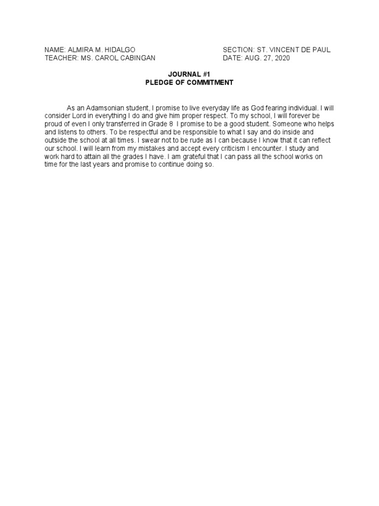 Journal #1 Pledge of Commitment | PDF