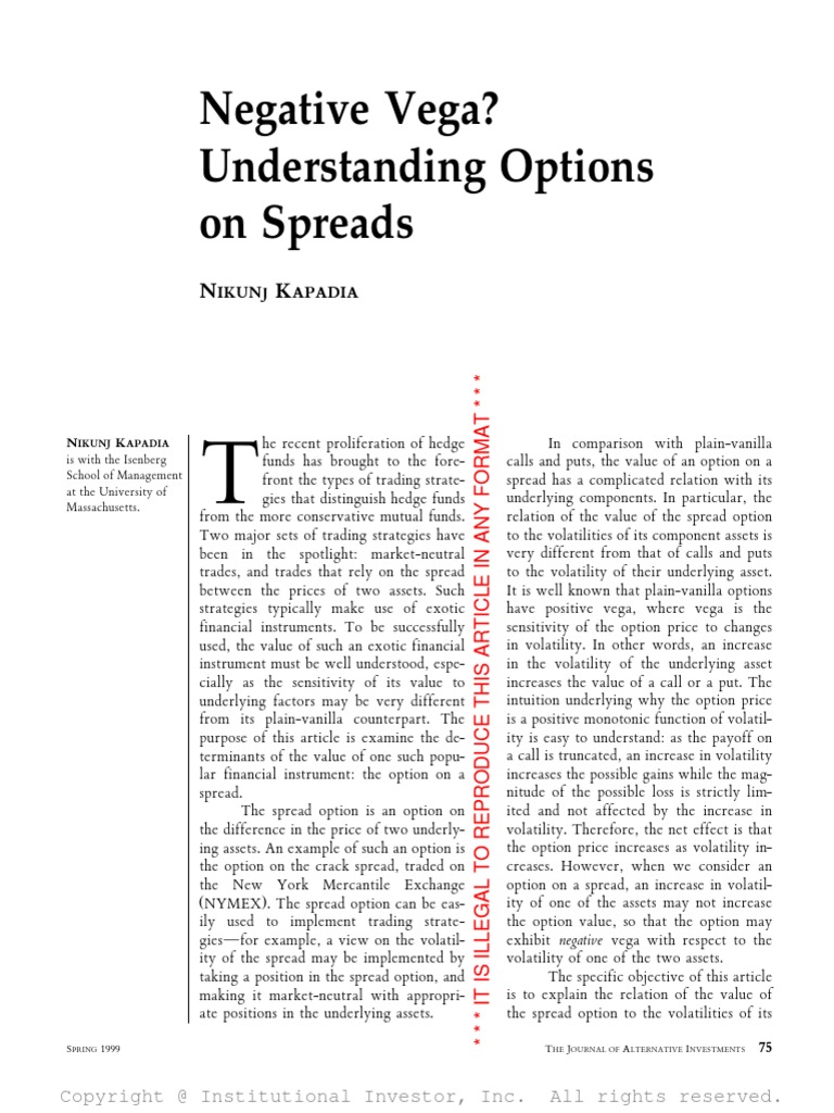 Negative Vega? Understanding Options On Spreads: Ikunj Apadia | PDF ...