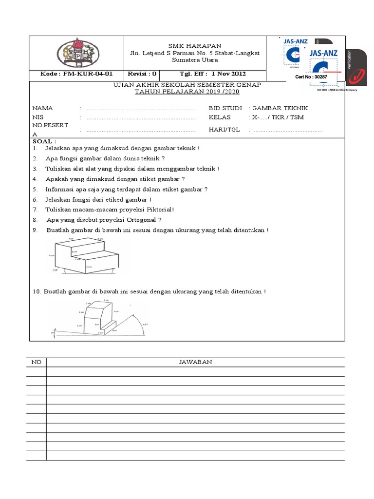UAS Gambar Teknik Kelas X TKR TSM | PDF