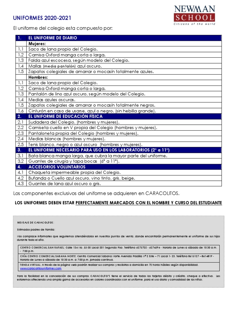 Lista de Uniformes 2020-2021 PDF | PDF | Ropa