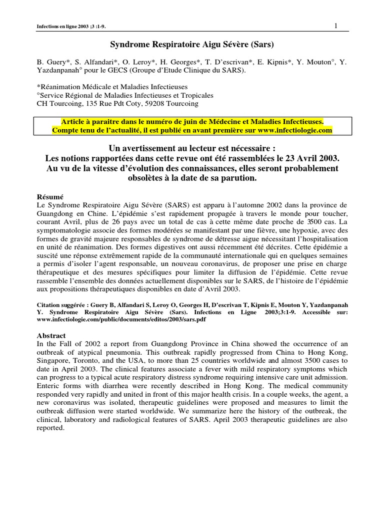 Comprendre le SARS : Épidémie et Traitements | PDF | Grippe | Virus