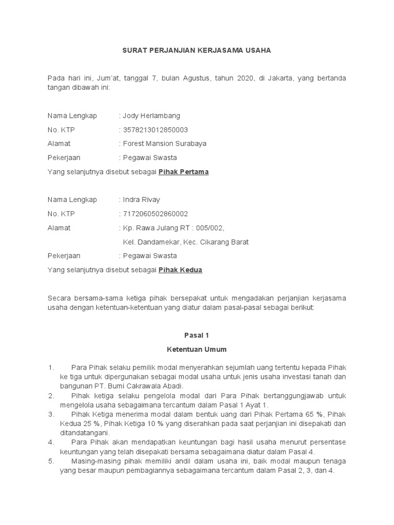 Contoh Surat Perjanjian Saham | PDF