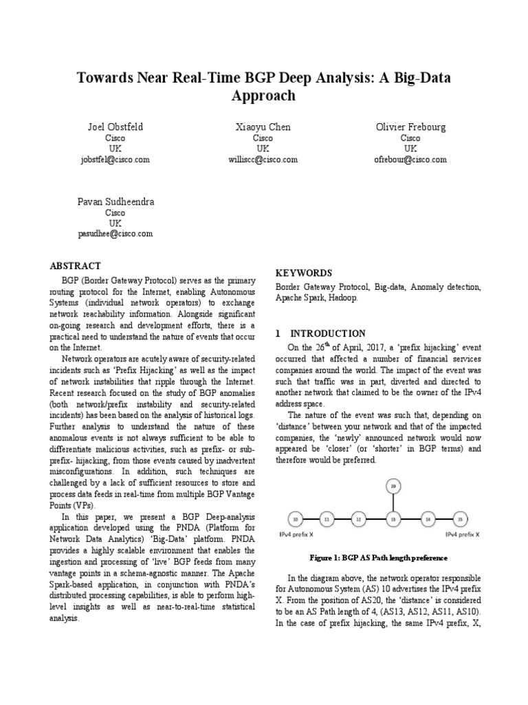 Obstfeld, J., Chen, X., Frebourg, O. Towards Near Real-Time BGP Deep Analysis A Big-Data | PDF ...