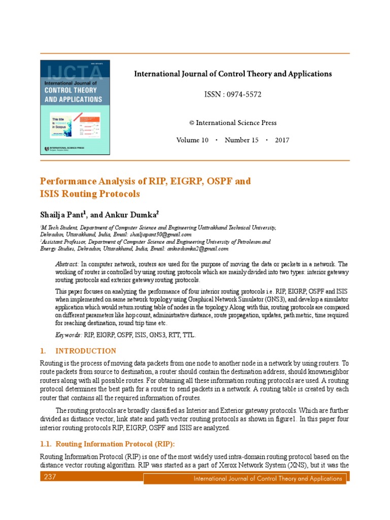 Performance Analysis of RIP, EIGRP, OSPF and ISIS Routing Protocols | PDF | Routing | Computer ...
