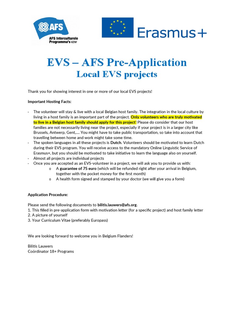 Application Form European-Solidarity-Corps AFS 2019 | PDF | Belgium ...