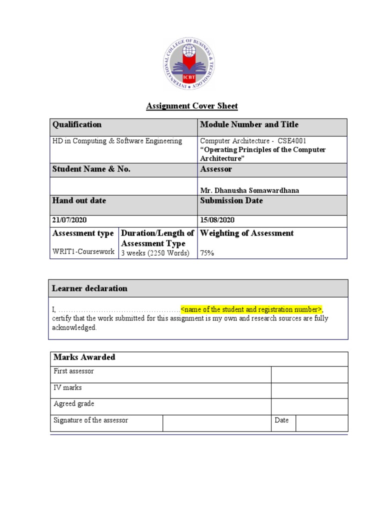 Assignment Cover Sheet Qualification Module Number and Title | PDF | Microcomputers | Random ...
