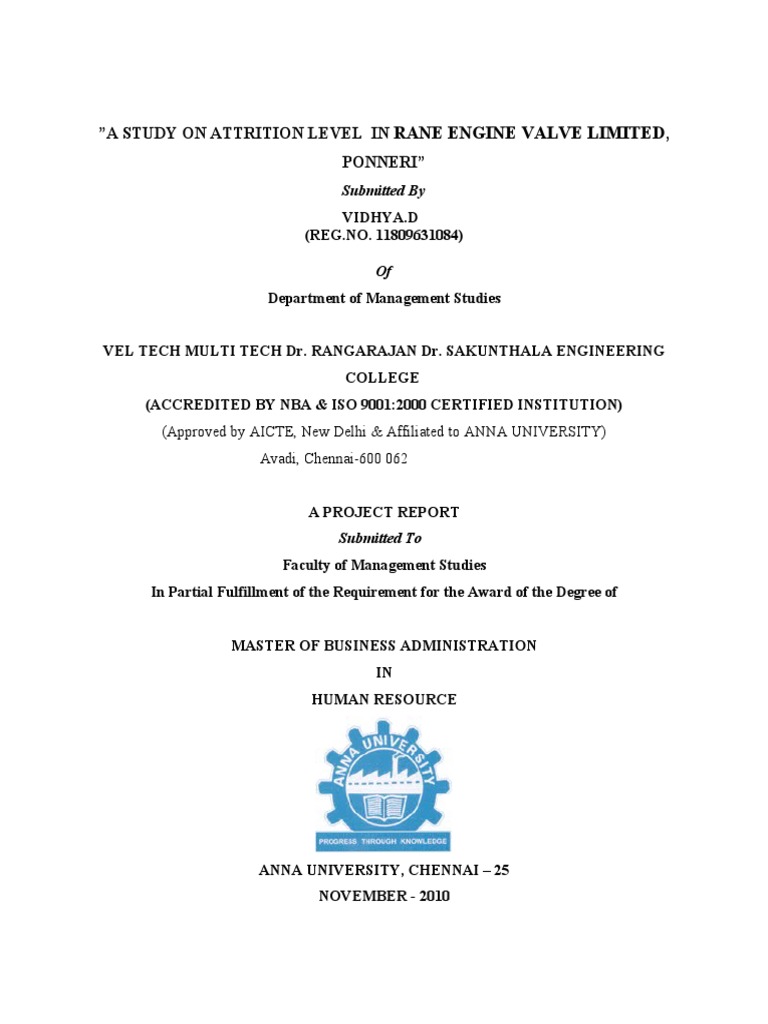 "A Study On Attrition Level In, Ponneri": Rane Engine Valve Limited ...