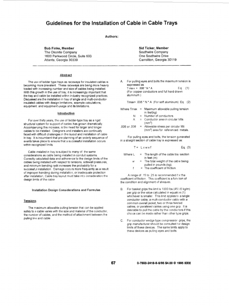 Guidelines For The Installation of Cable in Cable Trays PDF | PDF ...