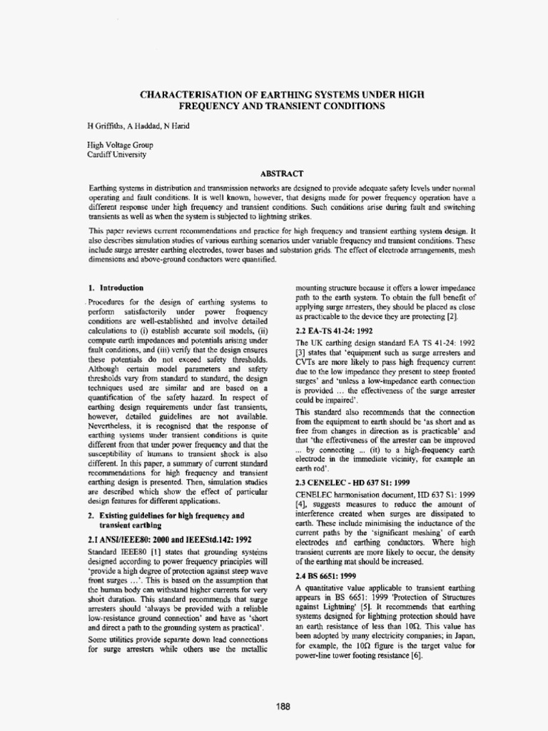 High Frequency Earthing System Analysis | PDF | Electrical Grid ...