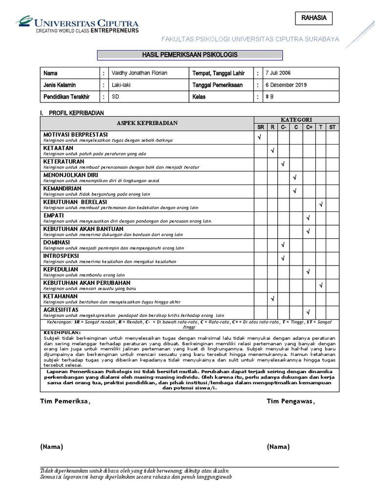 DRAFT Psikogram - Klien 1 | PDF