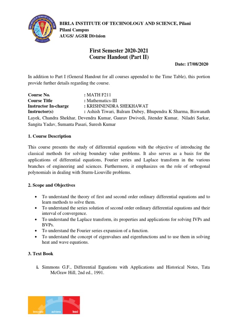 First Semester 2020-2021 Course Handout (Part II) : Krishnendra Shekhawat | PDF