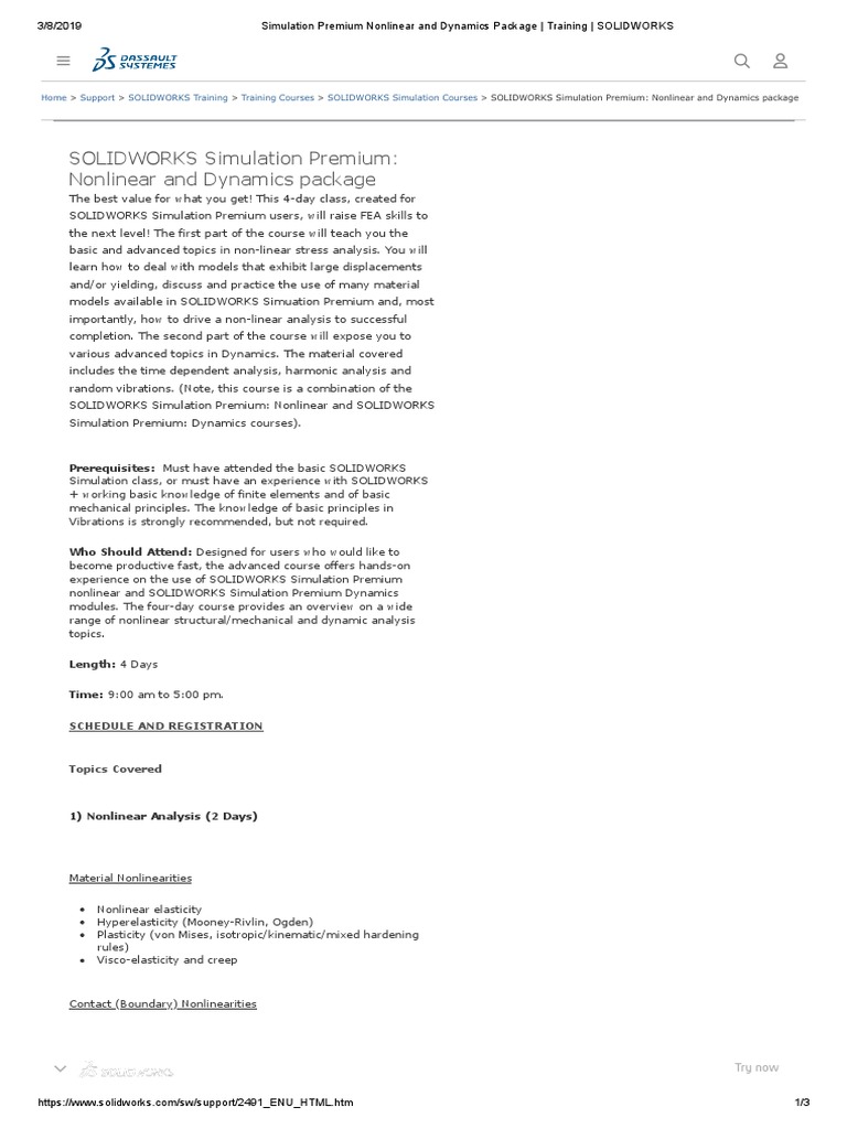 Simulation Premium Nonlinear and Dynamics Package - Training - SOLIDWORKS PDF | PDF
