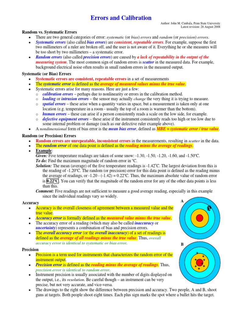 Errors and Calibration: Random vs. Systematic Errors | PDF | Accuracy And Precision ...