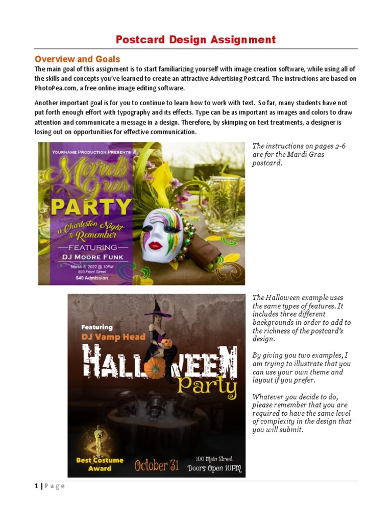 Postcard Design Assignment: Overview and Goals | PDF