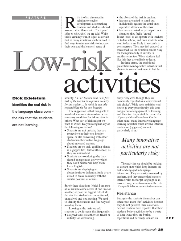 Low Risk Activities | PDF | Motivation | Motivational