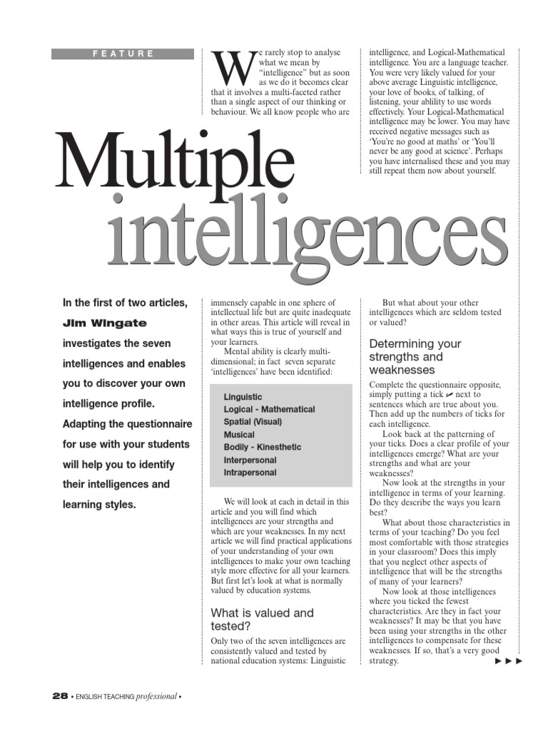 Multiple Intelligences | PDF | Learning | Neuropsychological Assessment