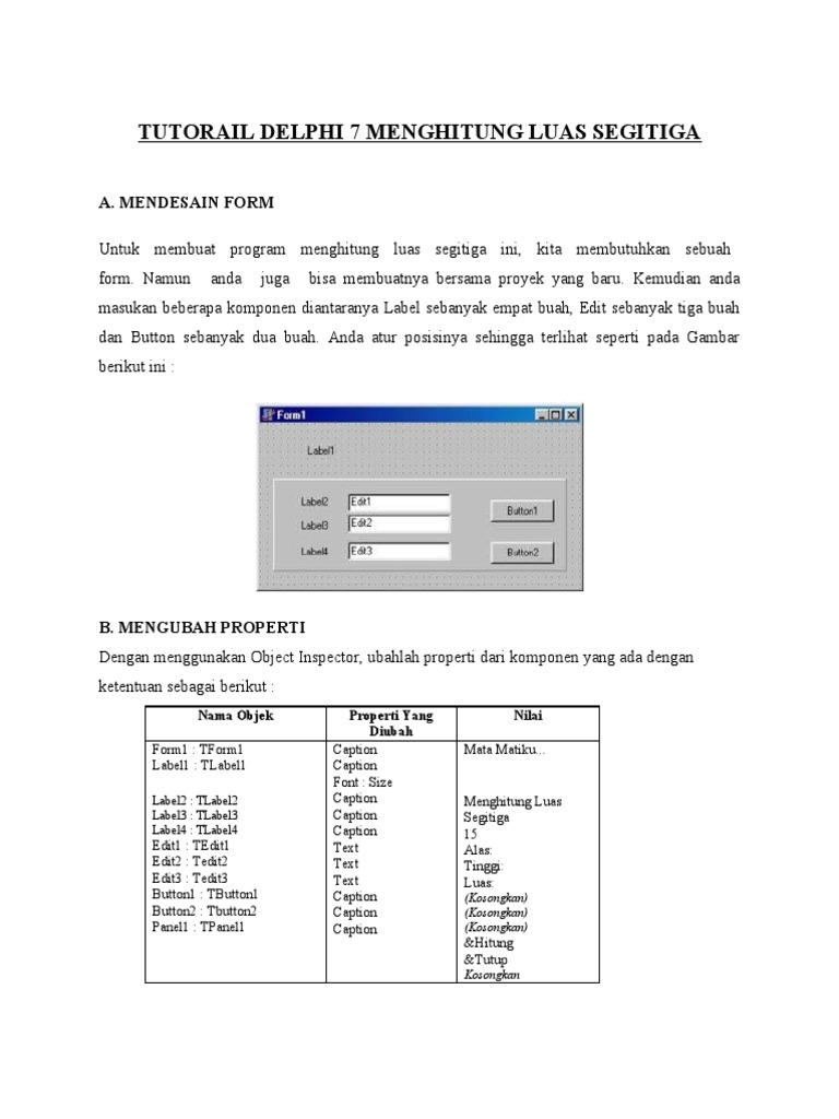 Program Menghitung Luas Segitiga Menggunakan Delphi | PDF