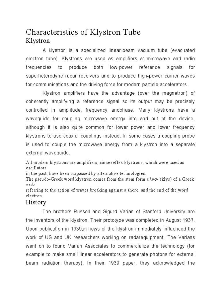 Characteristics of Klystron Tube | PDF | Information And Communications ...