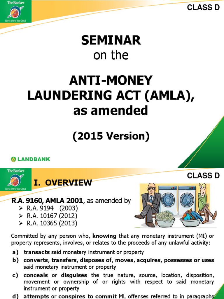 Seminar Anti-Money Laundering Act (Amla), As Amended: On The | Download ...