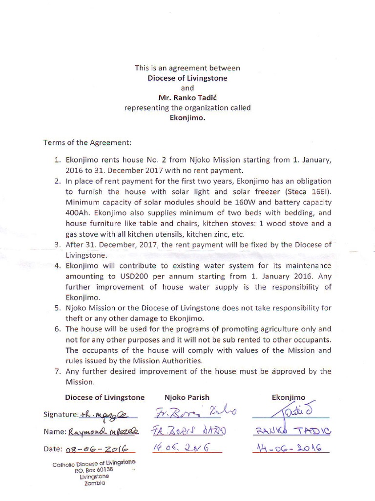 Ekonjimo Rental Agreement with Diocese | PDF | Foreign Language Studies