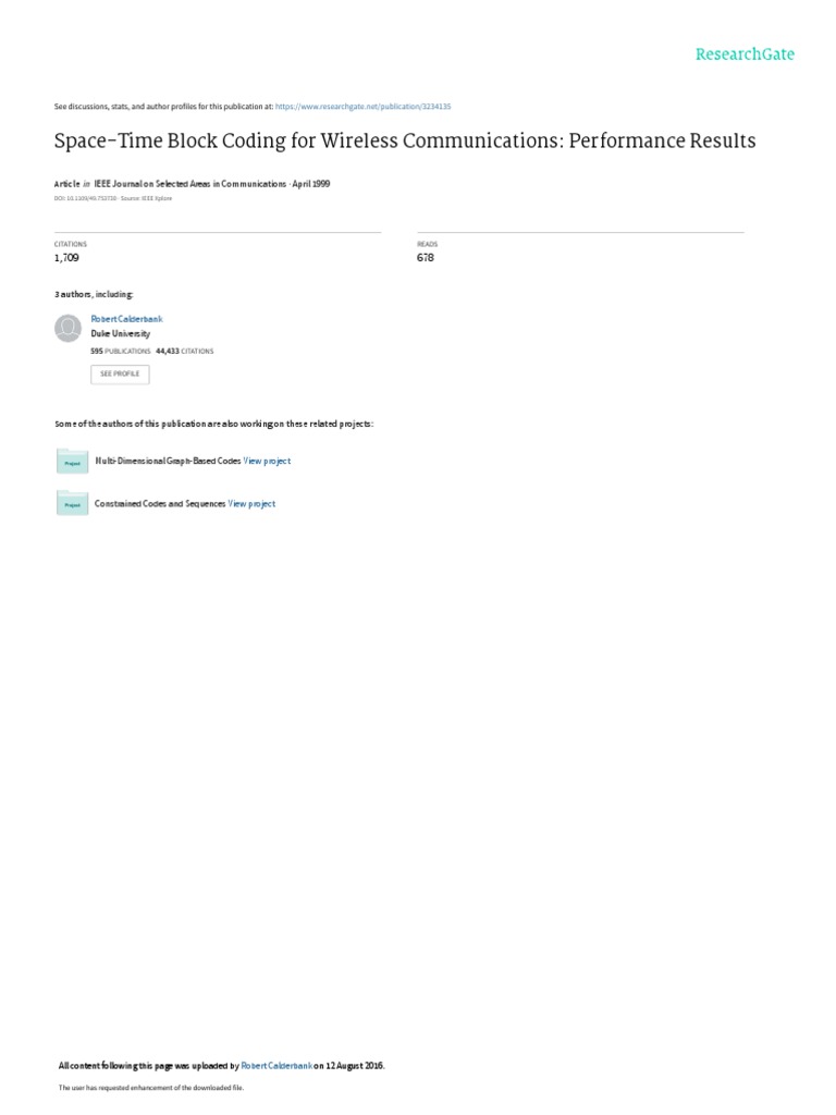 Space-Time Block Coding For Wireless Communication | PDF | Code | Telecommunications Engineering
