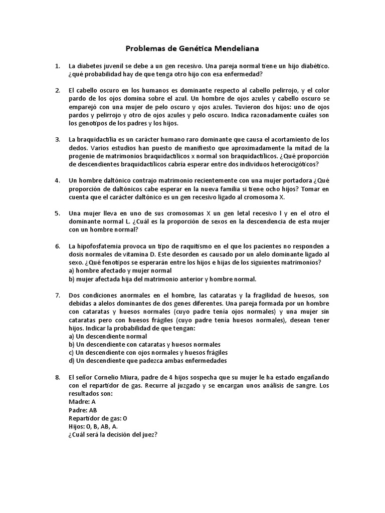 Problemas Genetica Medeliana | PDF | Dominancia (Genética) | Genotipo