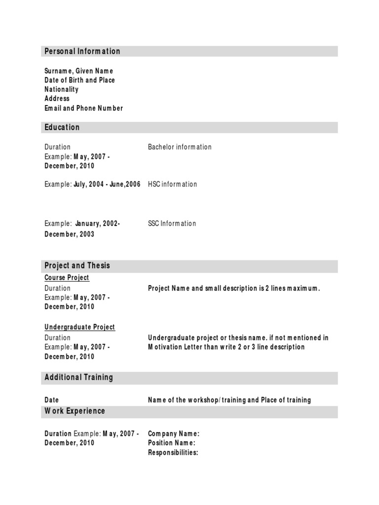 Tabular CV Template Guide | PDF