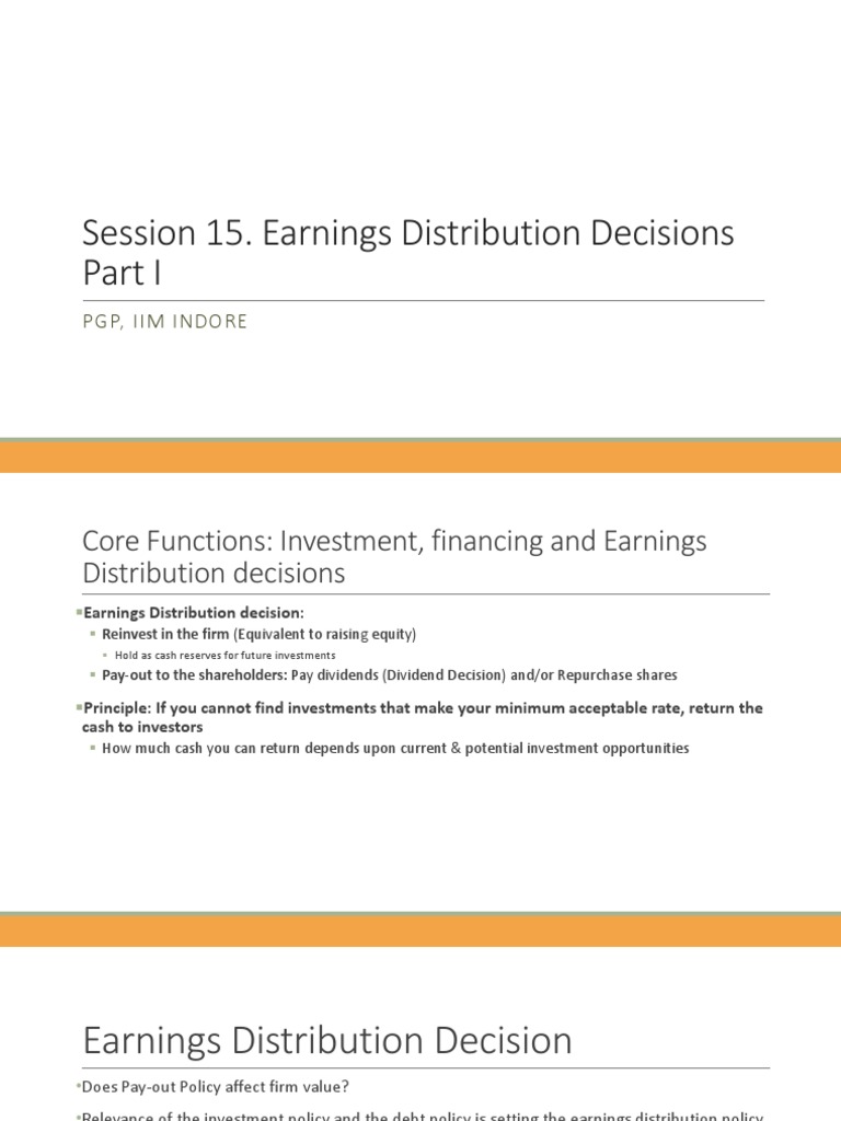 Earnings Distribution Decisions Pdf Share Repurchase Dividend