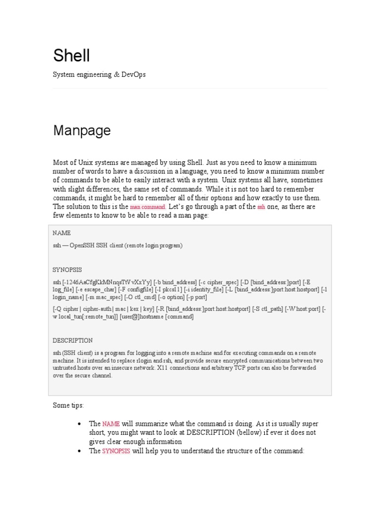 Shell: Manpage | PDF | Secure Shell | System Software