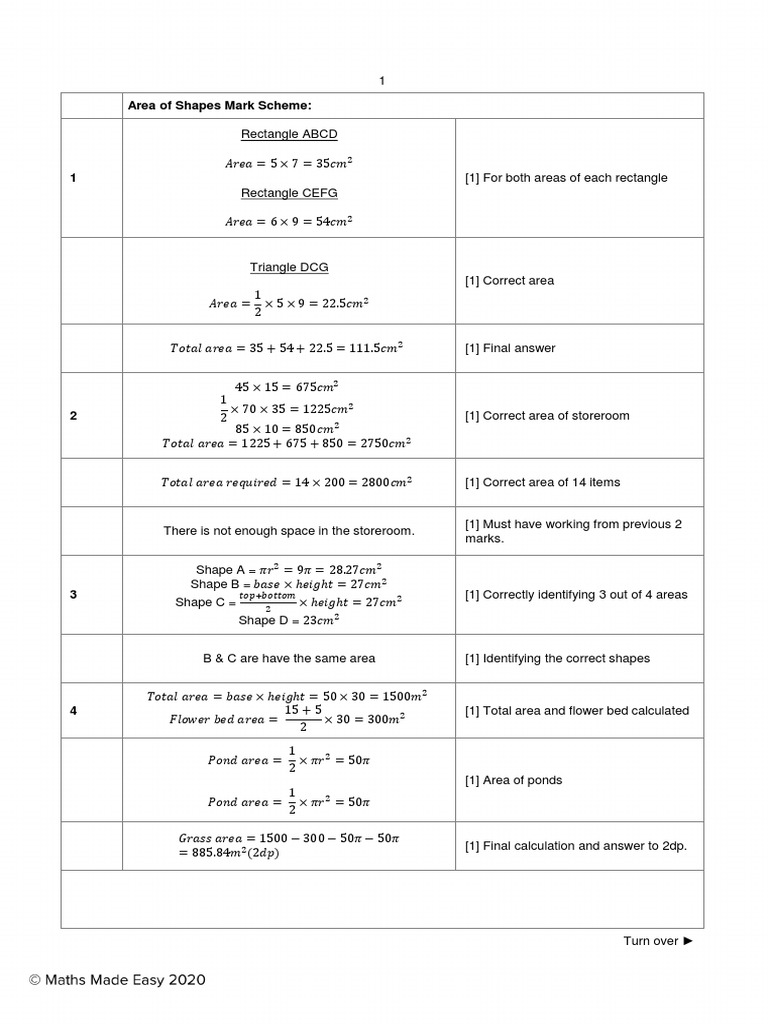 Areas of Shapes Answers MME | PDF | Area | Triangle