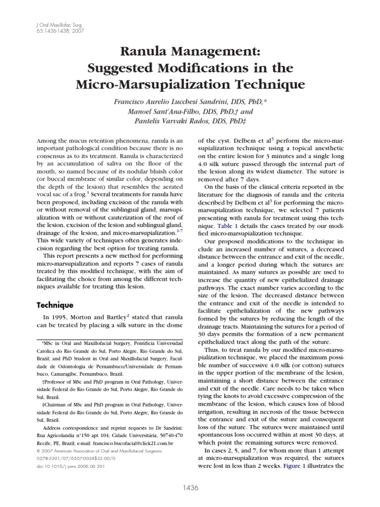 Ranula Management: Suggested Modifications in The Micro ...