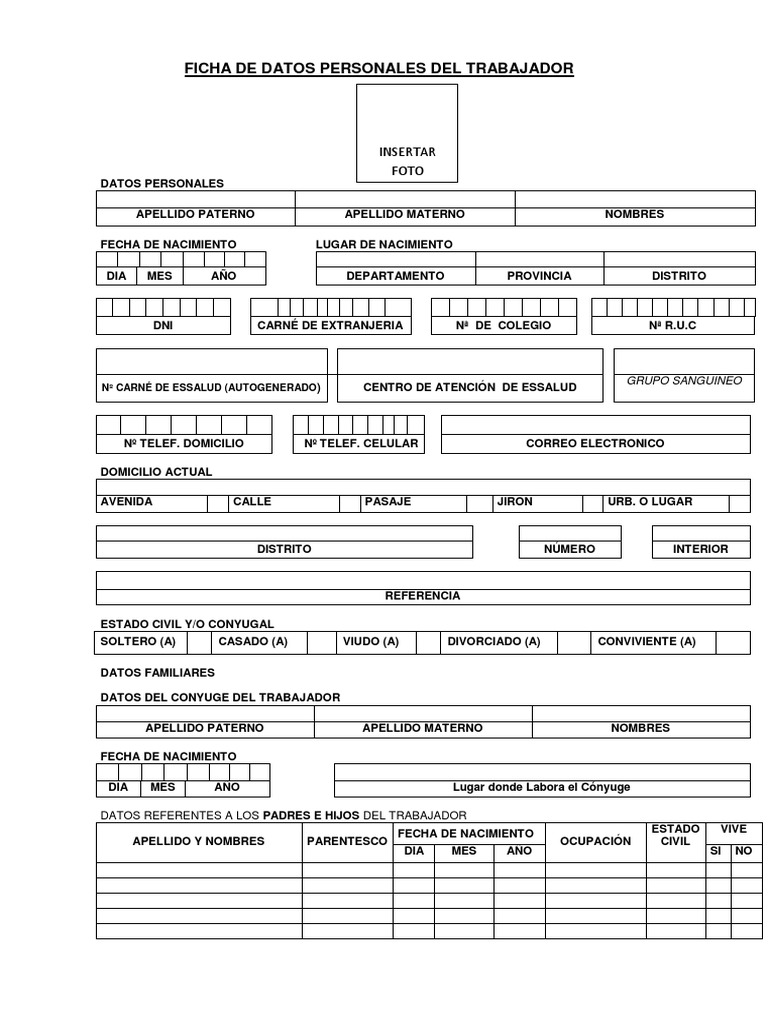 Ficha de Datos Personales Del Trabajador | PDF