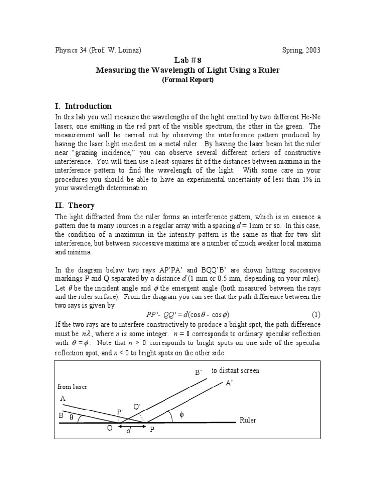 Lab # Measuring The Wavelength of Light Using A Ruler: 8 (Formal Report ...