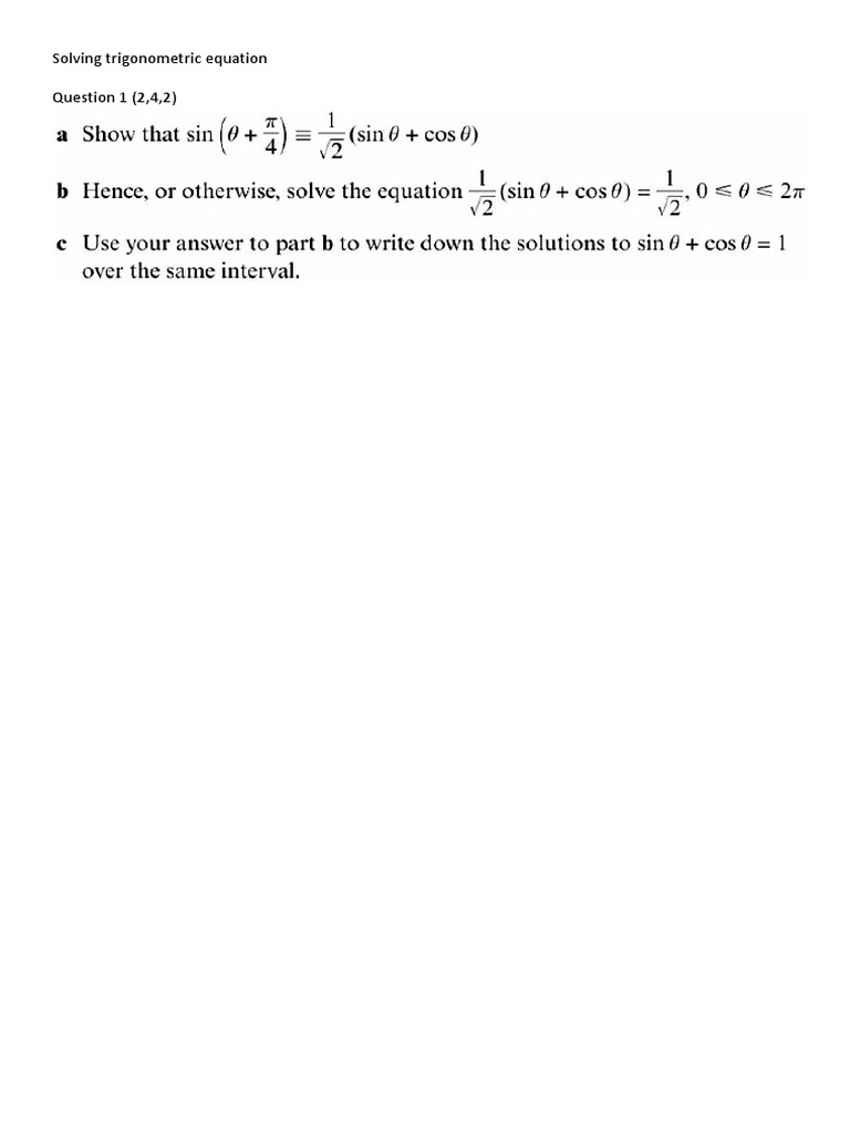 Solving Trigonometric Equation - Que | PDF