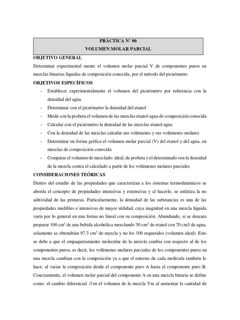 Laboratorio PRÁCTICA VOLUMEN MOLAR | PDF | Densidad | Volumen