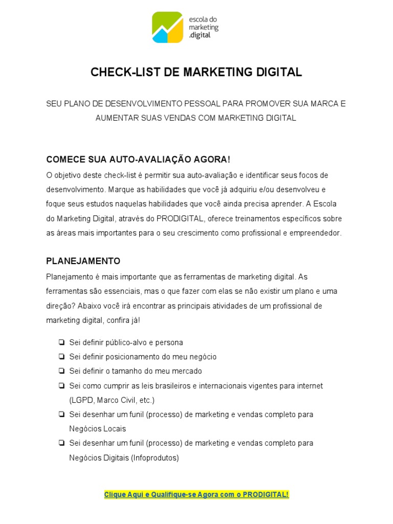 Check-List de Marketing Digital | PDF | Marketing digital | Marketing