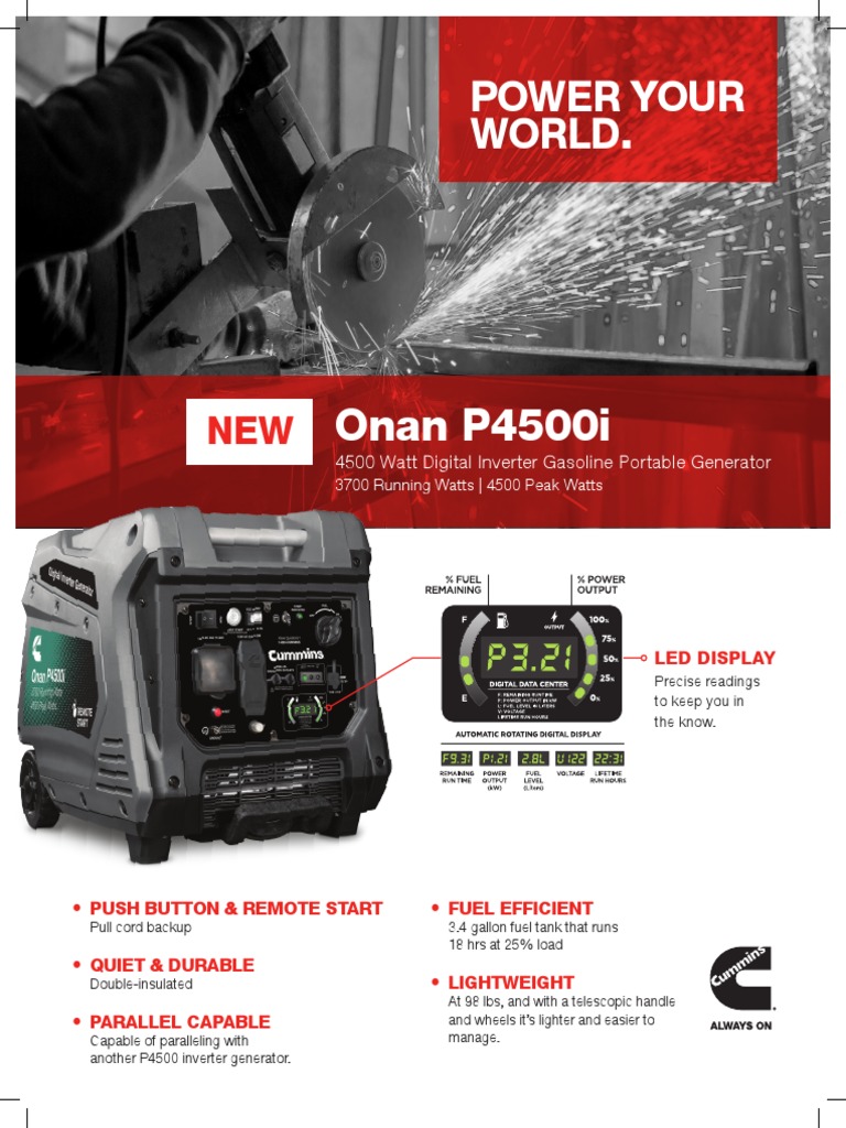 Onan 4500i Spec Sheet | PDF | Power Inverter | Mains Electricity