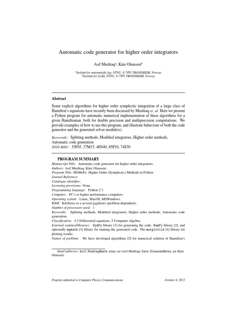 Automatic Code Generator | Download Free PDF | Hamiltonian Mechanics ...