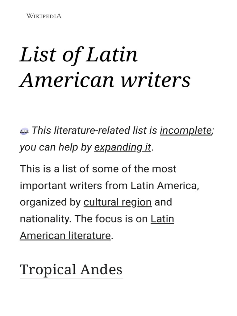 List of Latin American Writers - Wikipedia PDF | PDF | Writers | Poets