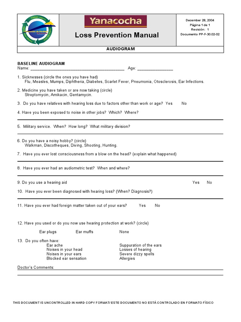 Loss Prevention Manual: Baseline Audiogram | PDF