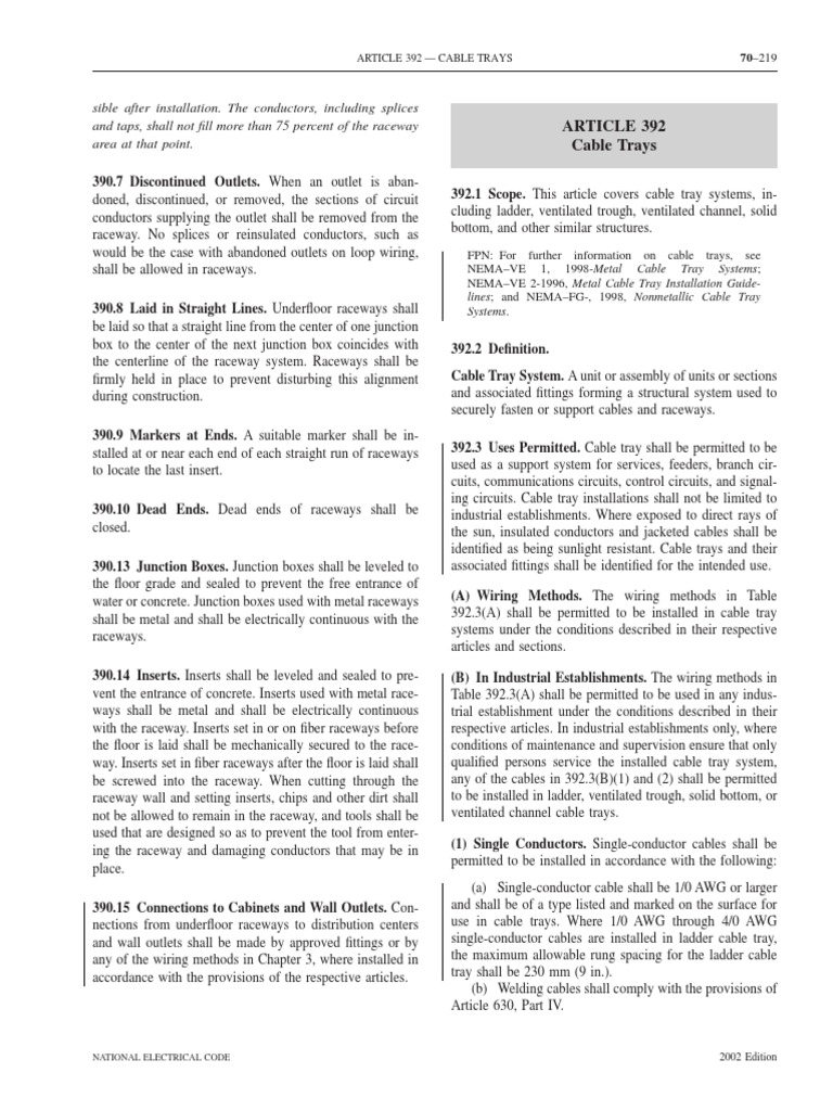 Article 392. Cable Trays PDF | PDF | Electrical Wiring | Machines
