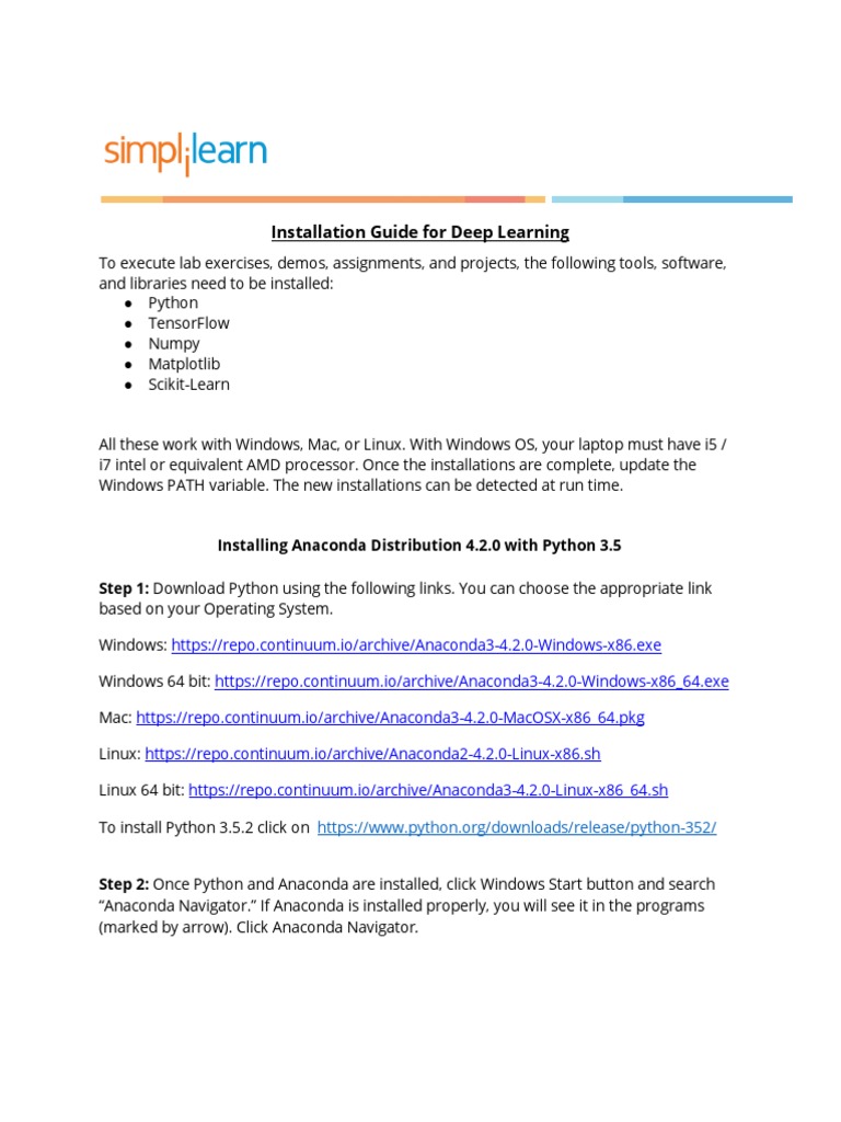 Deep Learning - Installation Guide | PDF | Python (Programming Language) | Microsoft Windows