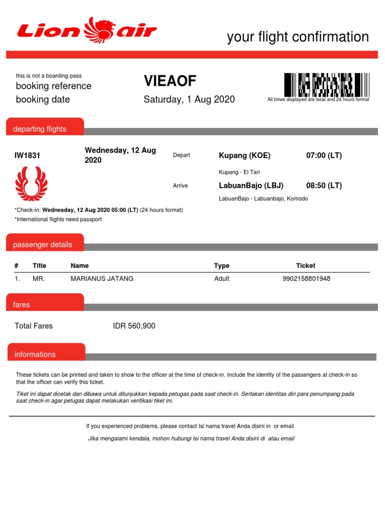 E Ticket Airlines 1246933 | PDF