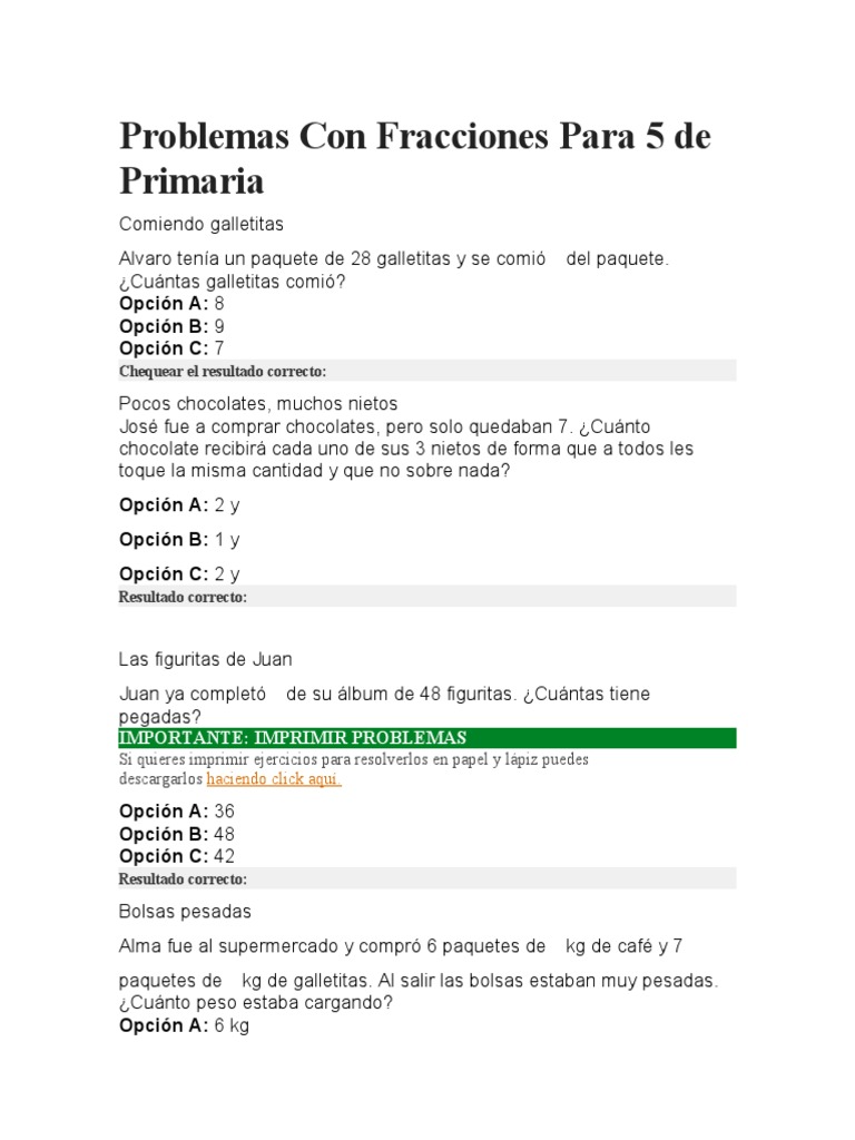 Problemas Con Fracciones para 5 de Primaria | PDF | Cocina occidental | Comida regional y étnica